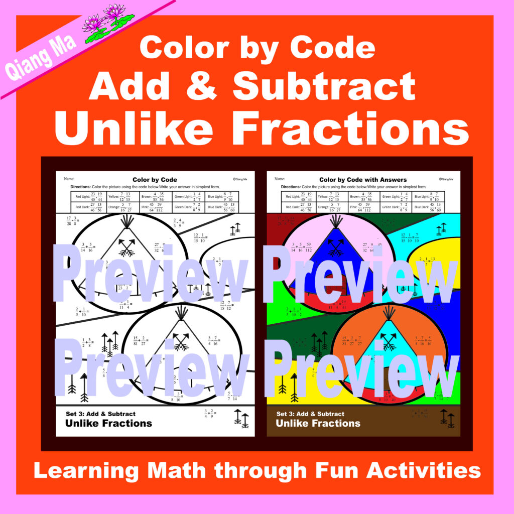 Thanksgiving Color by Code: Add and Subtract Unlike Fractions | Made By ...