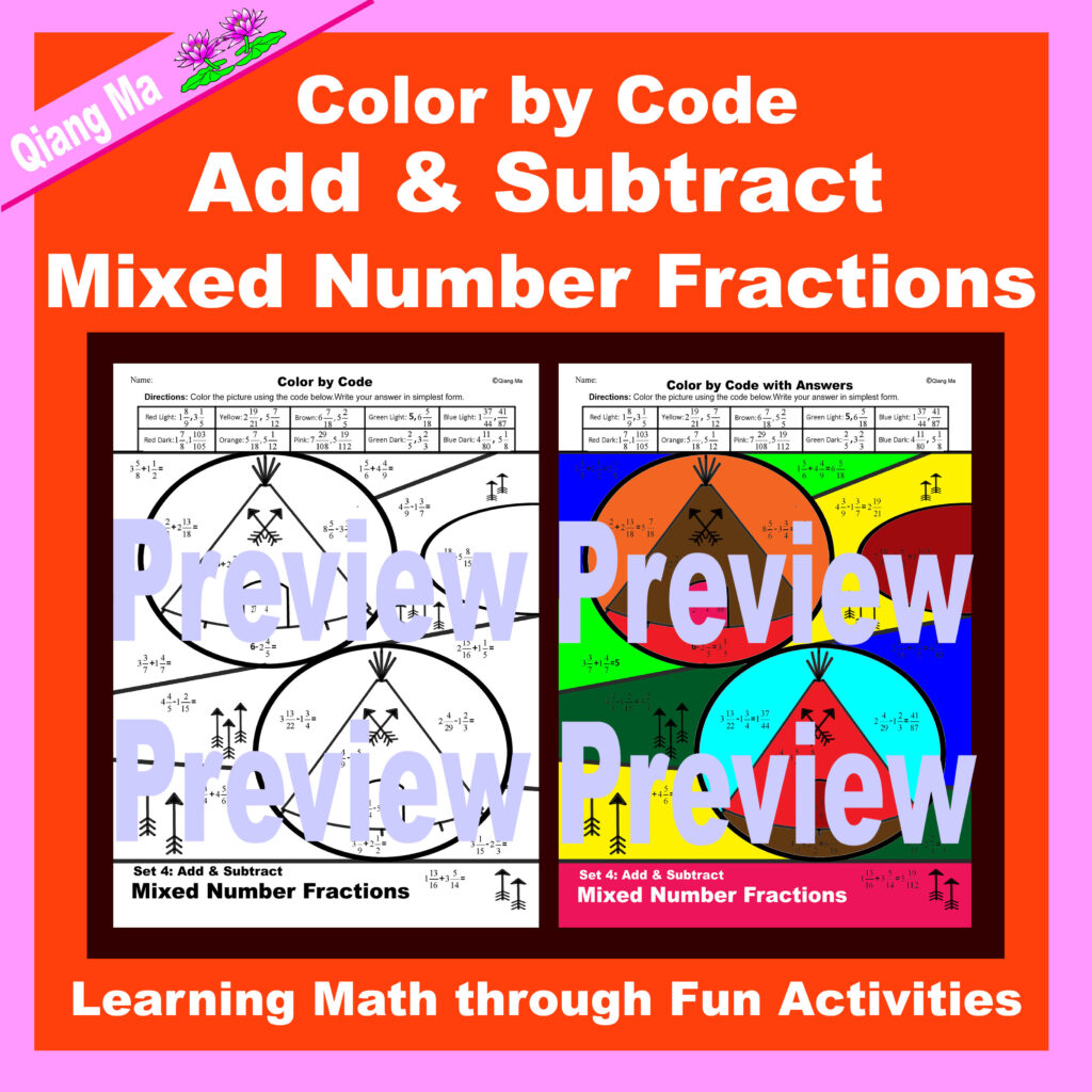 Thanksgiving Color by Code: Add and Subtract Mixed Number Fractions | Made By Teachers
