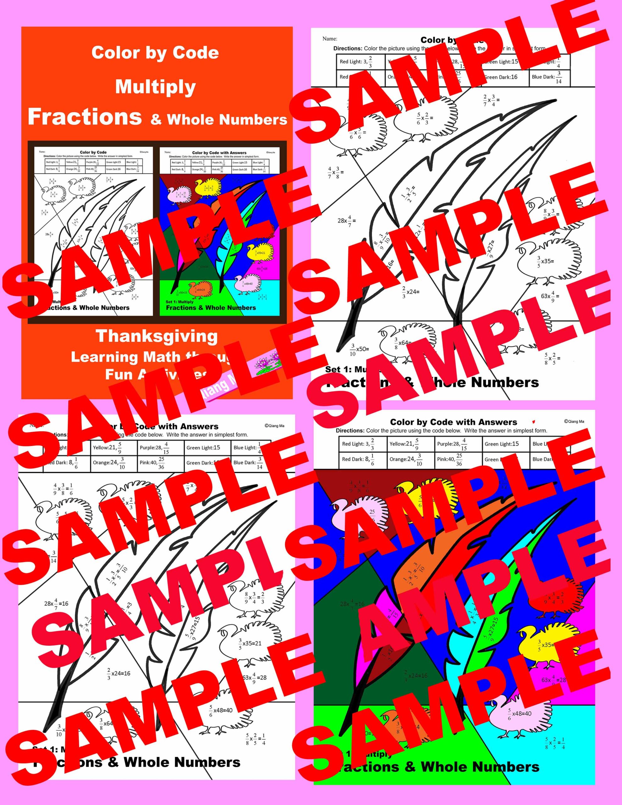 Thanksgiving Color by Code: Multiply Fractions and Whole Numbers | Made ...