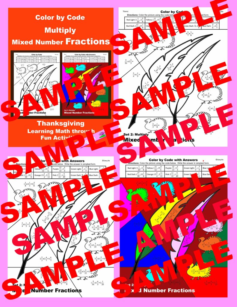 Thanksgiving Color by Code: Multiply Mixed Number Fractions | Made By ...