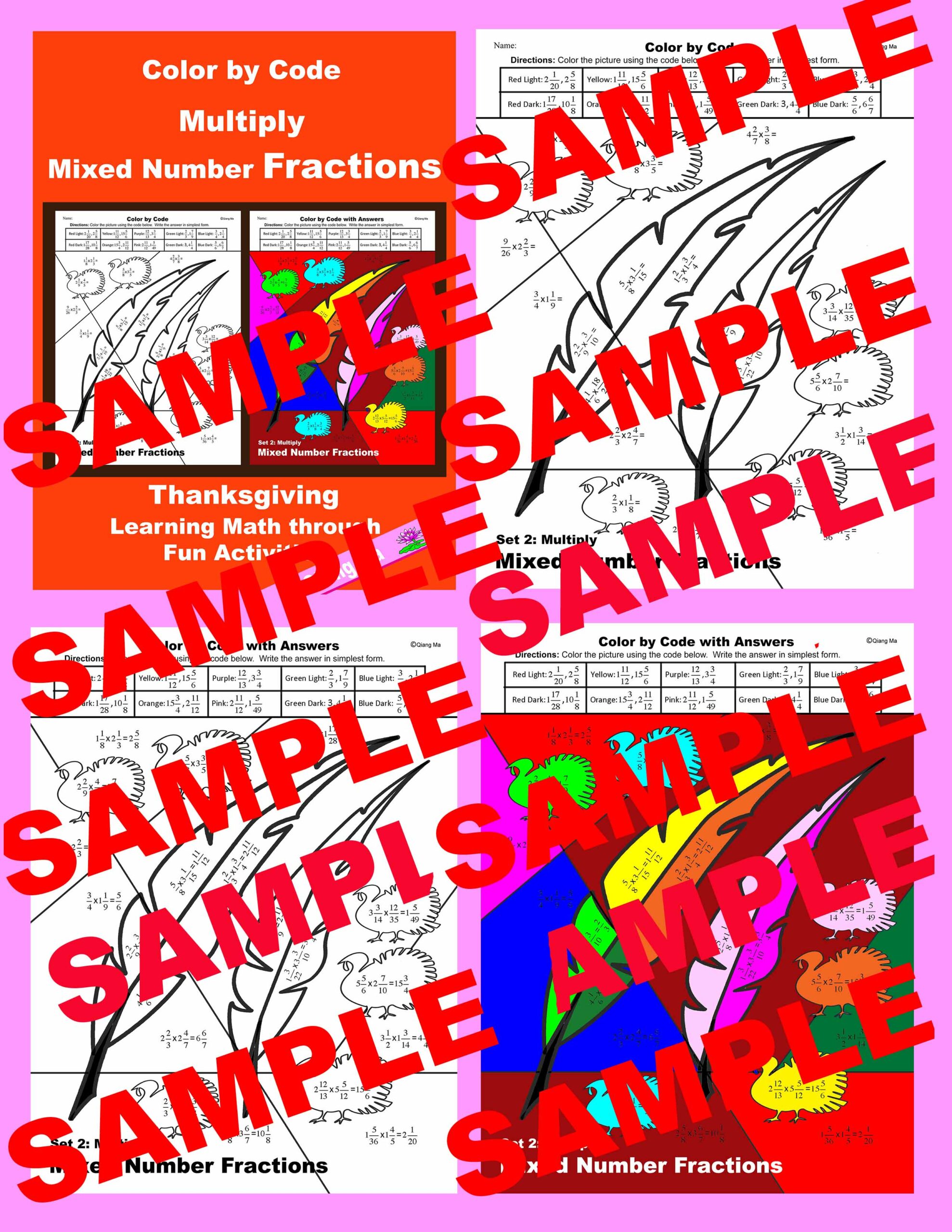 Thanksgiving Color by Code: Multiply Mixed Number Fractions | Made By ...