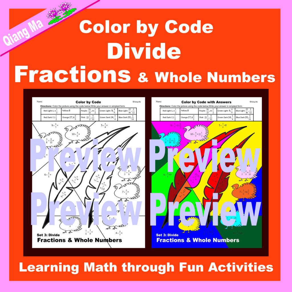 Thanksgiving Color by Code: Divide Fractions and Whole Numbers | Made ...