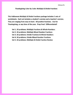 Thanksgiving Color by Code: Multiply and Divide Fractions 5 in 1 | Made ...