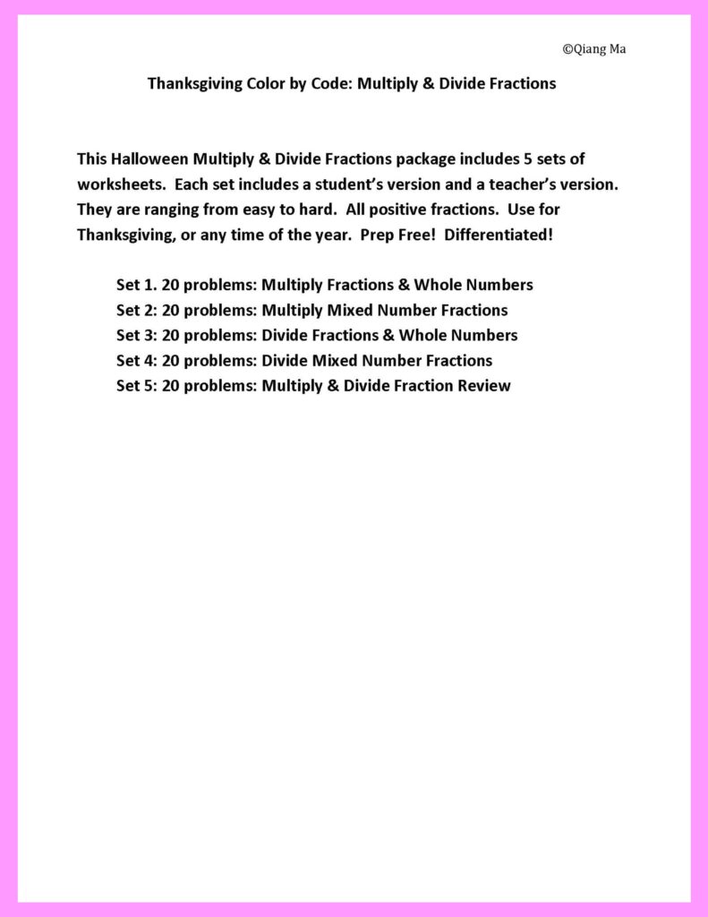 Thanksgiving Color by Code: Multiply and Divide Fractions 5 in 1 | Made ...