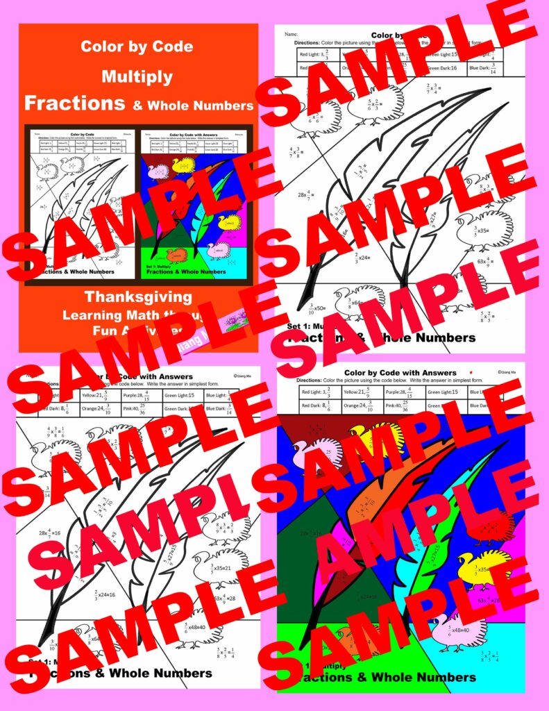 Thanksgiving Color by Code: Multiply and Divide Fractions 5 in 1 | Made ...