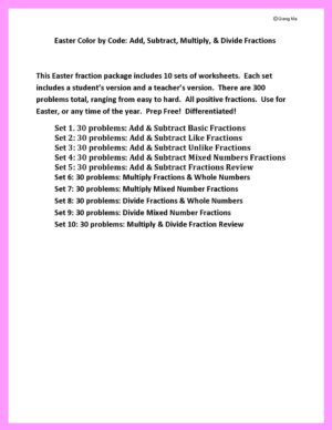 Easter Color by Code Fractions: Add, Subtract, Multiply, and Divide 10 ...