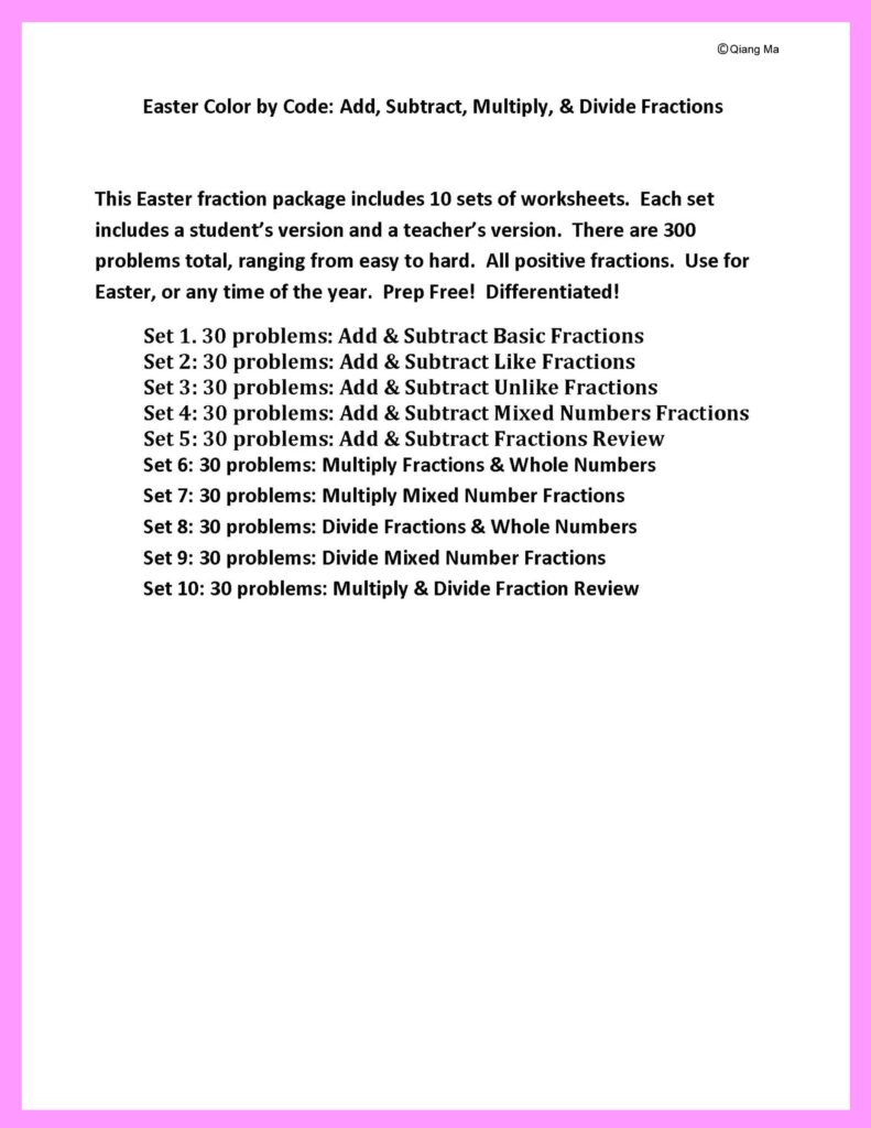 Easter Color by Code Fractions: Add, Subtract, Multiply, and Divide 10 ...