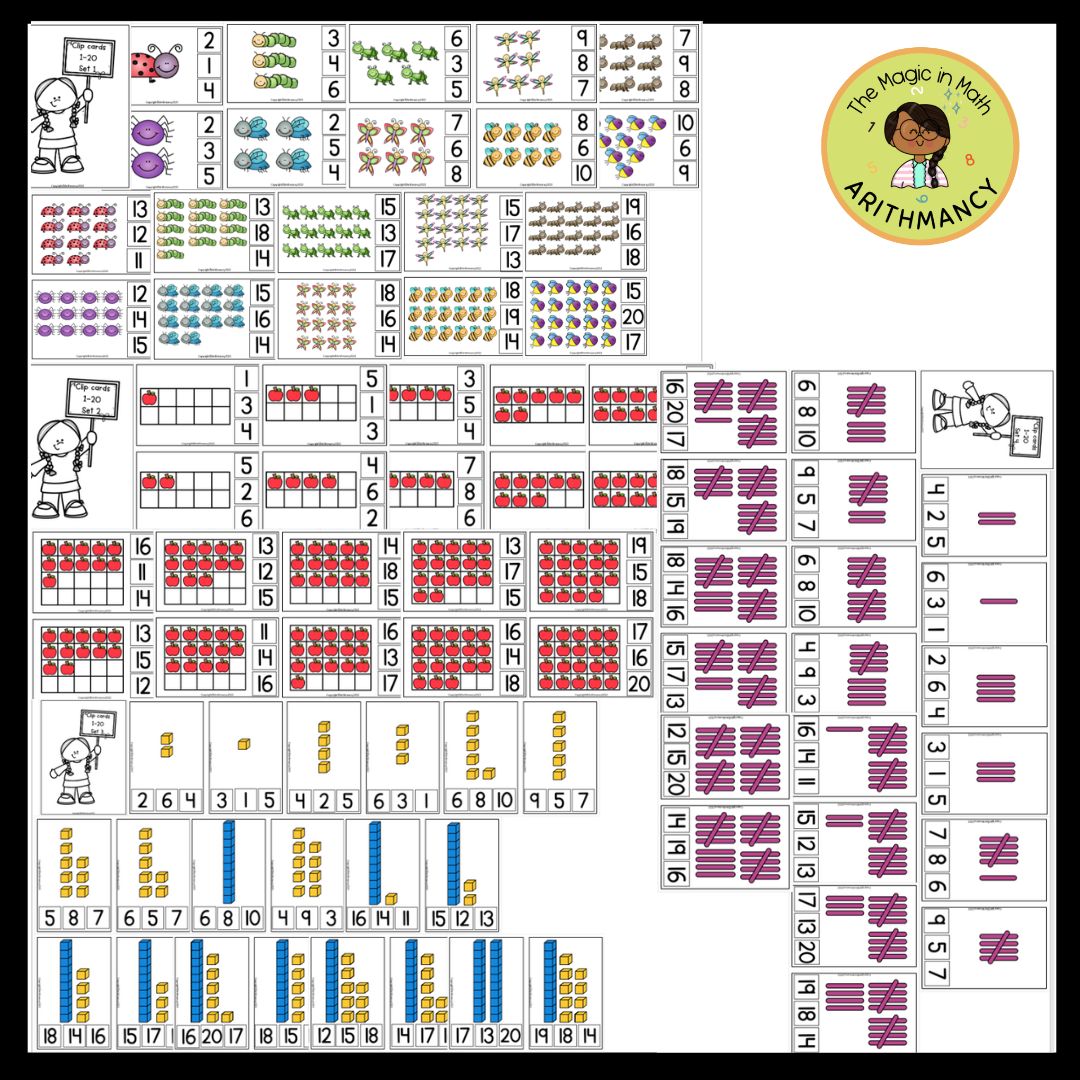 COUNTING CLIP CARDS | NUMBERS 1-20 | MATH CENTER | PLACE VALUE | NUMBER ...