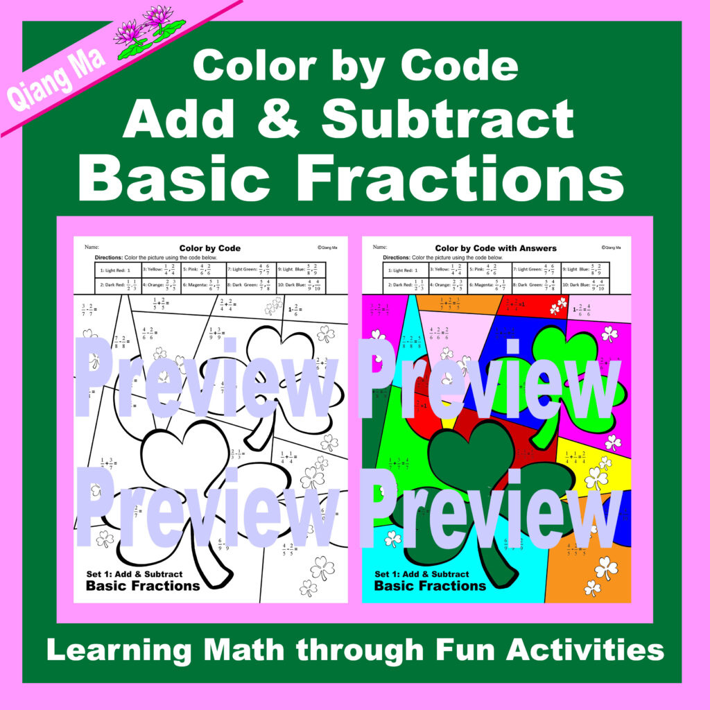 St. Patrick's Day Color by Code: Add and Subtract Basic Fractions ...