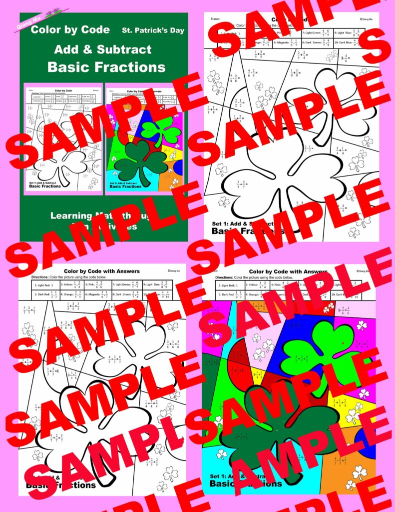 St. Patrick's Day Color by Code: Add and Subtract Basic Fractions ...