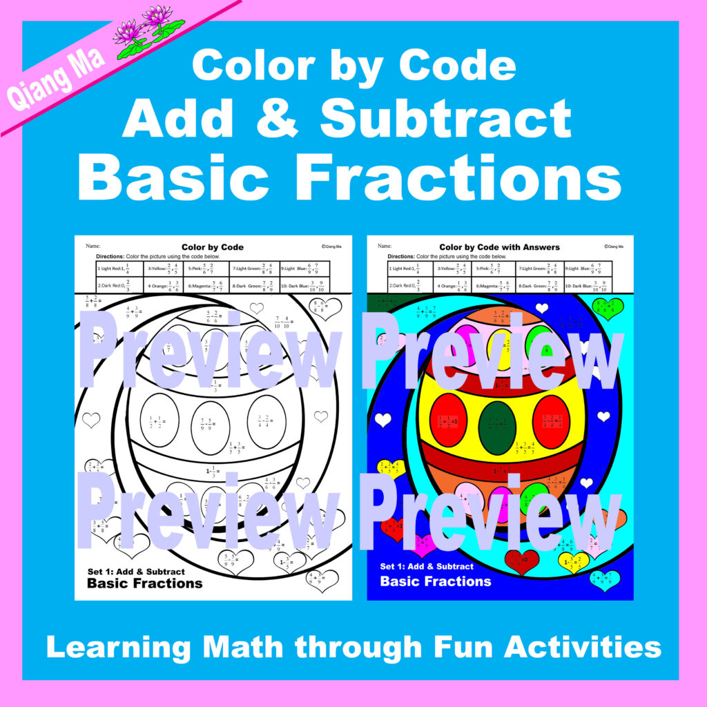 Easter Color by Code: Add and Subtract Basic Fractions | Made By Teachers