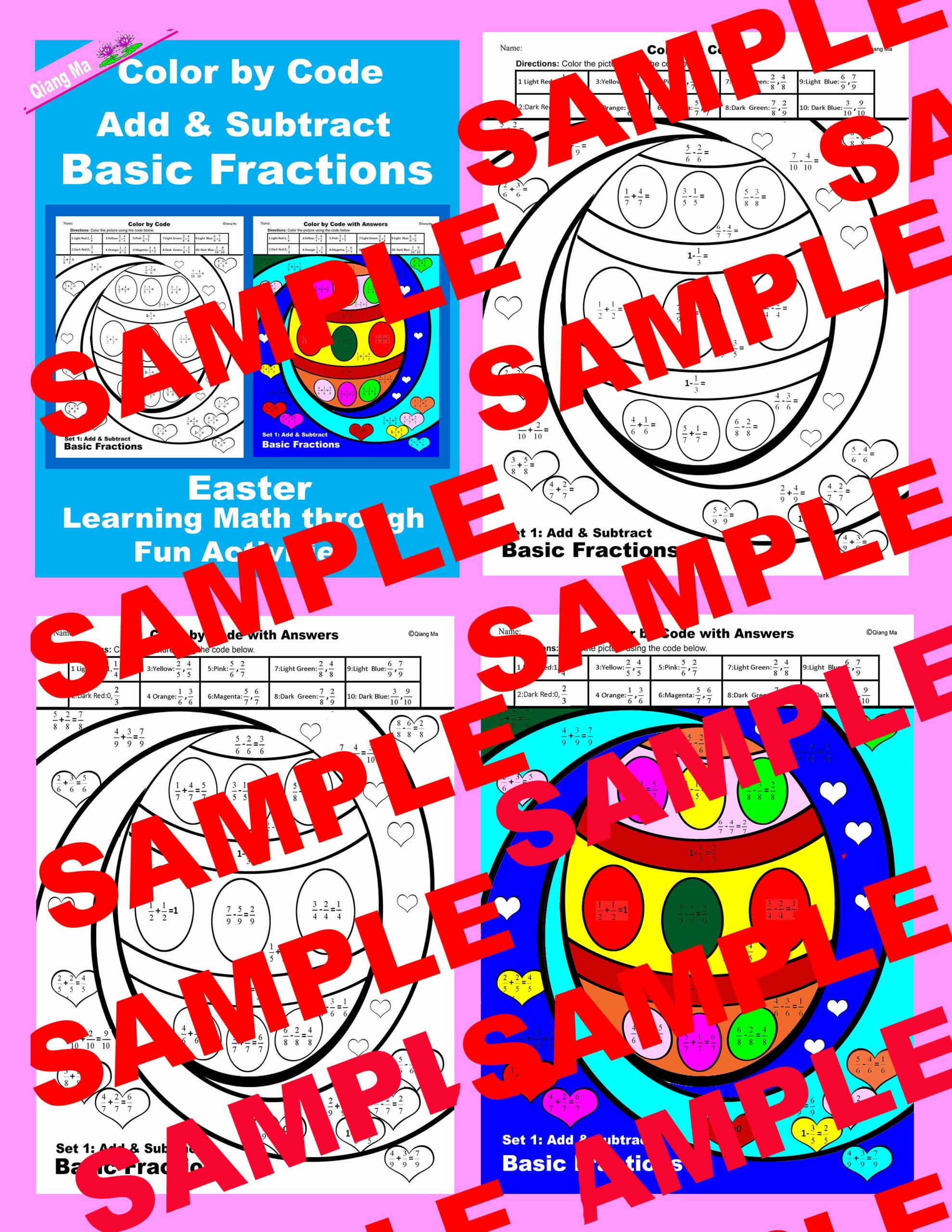 Easter Color by Code: Add and Subtract Basic Fractions | Made By Teachers