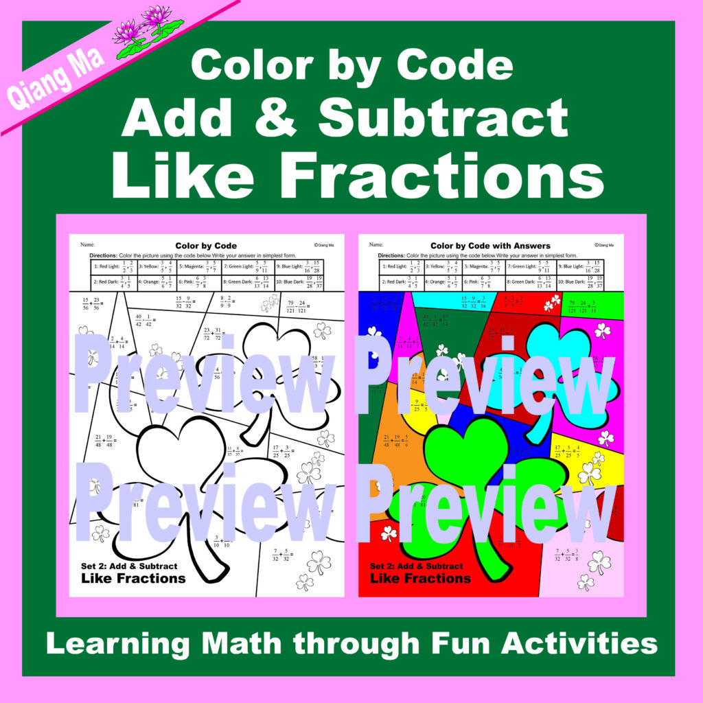 St. Patrick's Day Color by Code: Add and Subtract Like Fractions | Made ...