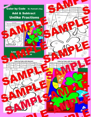 St. Patrick's Day Color by Code: Add and Subtract Fractions 5 in 1 ...