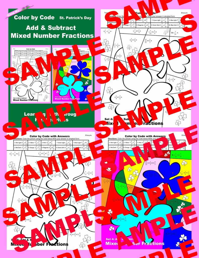 St. Patrick's Day Color by Code: Add and Subtract Fractions 5 in 1 ...