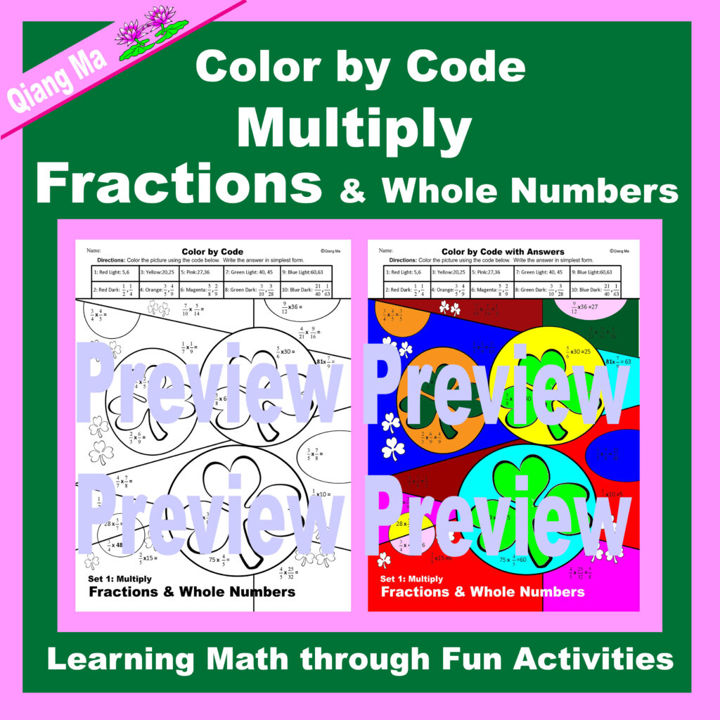 St. Patrick's Day Color by Code: Multiply Fractions and Whole Numbers ...