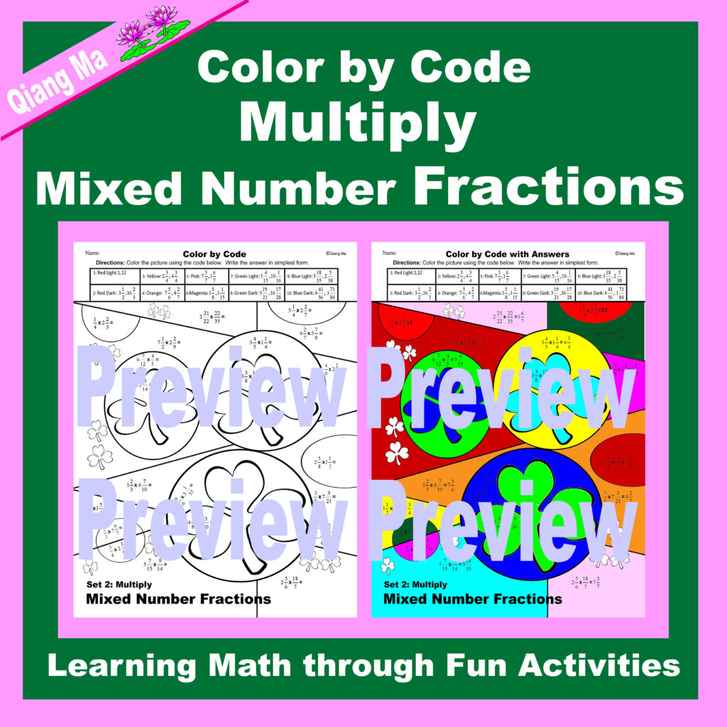 St Patrick s Day Color By Code Multiply Mixed Number Fractions Made