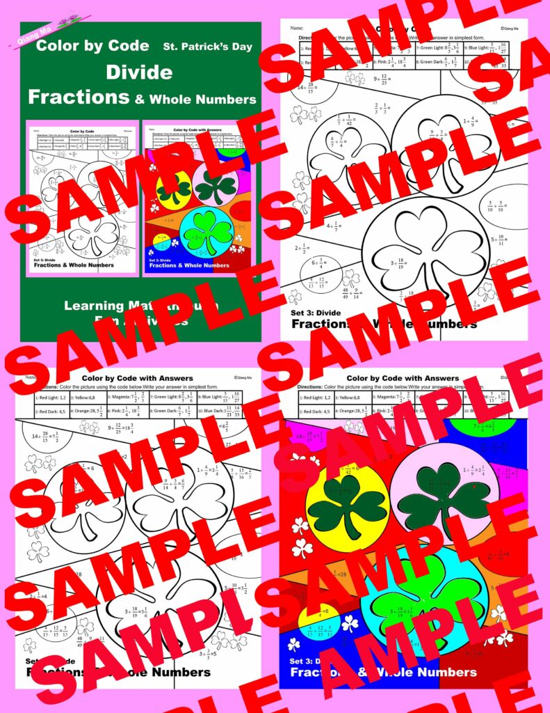 St. Patrick's Day Color by Code: Divide Fractions and Whole Numbers ...