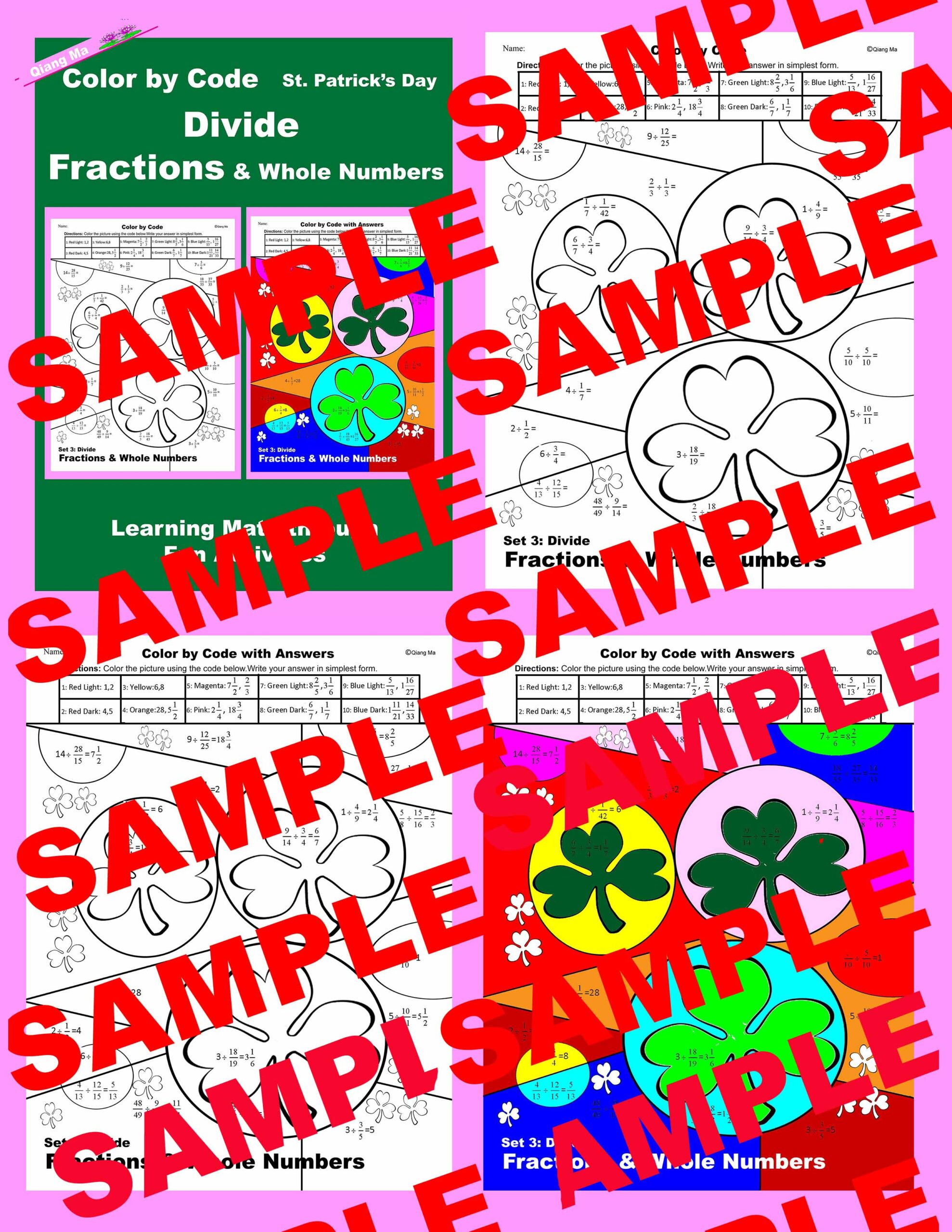 St. Patrick's Day Color by Code: Divide Fractions and Whole Numbers ...