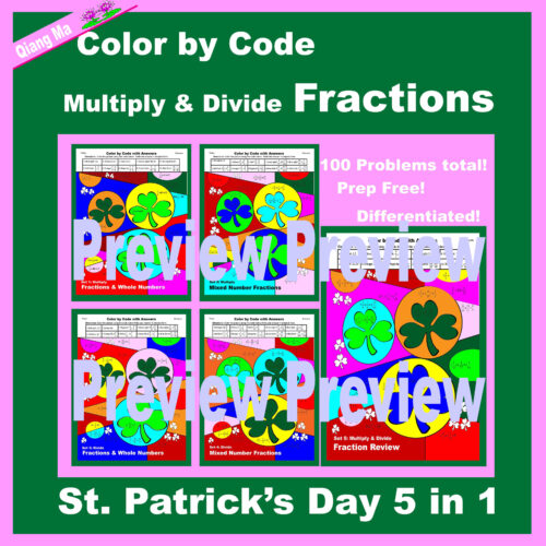 St. Patrick's Day Color by Code: Multiply and Divide Fractions 5 in 1 ...