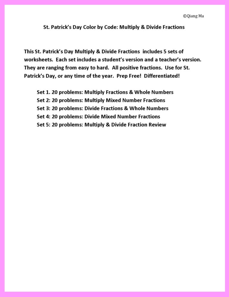 St. Patrick's Day Color by Code: Multiply and Divide Fractions 5 in 1 ...
