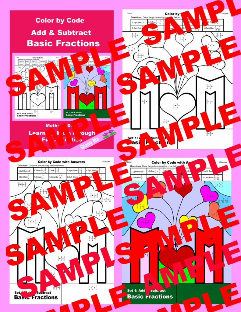 Mother's Day Color by Code: Add and Subtract Basic Fractions | Made By ...