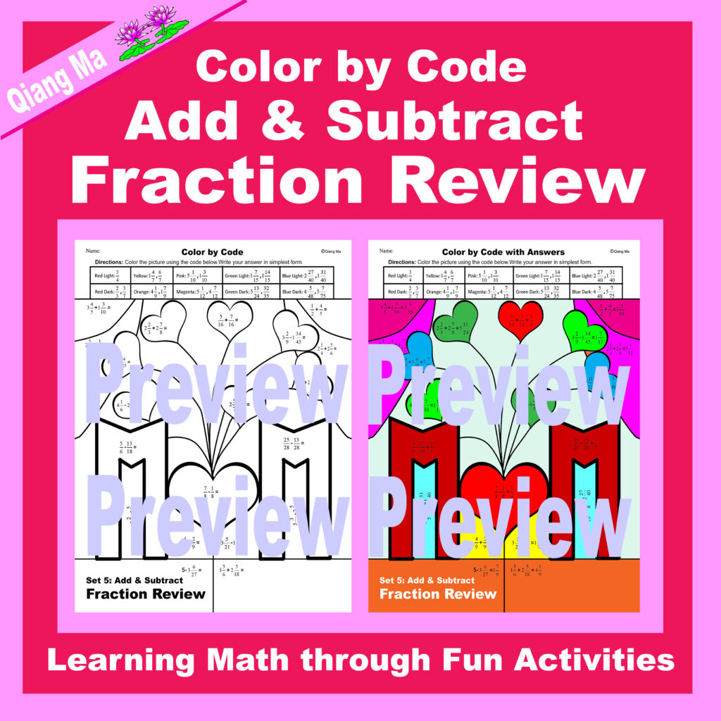 Mother's Day Color by Code: Add and Subtract Fraction Review | Made By ...