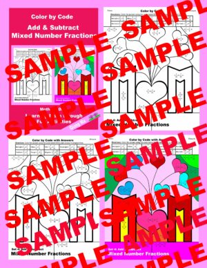 Mother's Day Color by Code: Add and Subtract Fractions 5 in 1 Bundle ...
