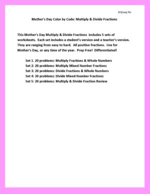 Mother's Day Color by Code: Multiply and Divide Fractions 5 in 1 | Made ...