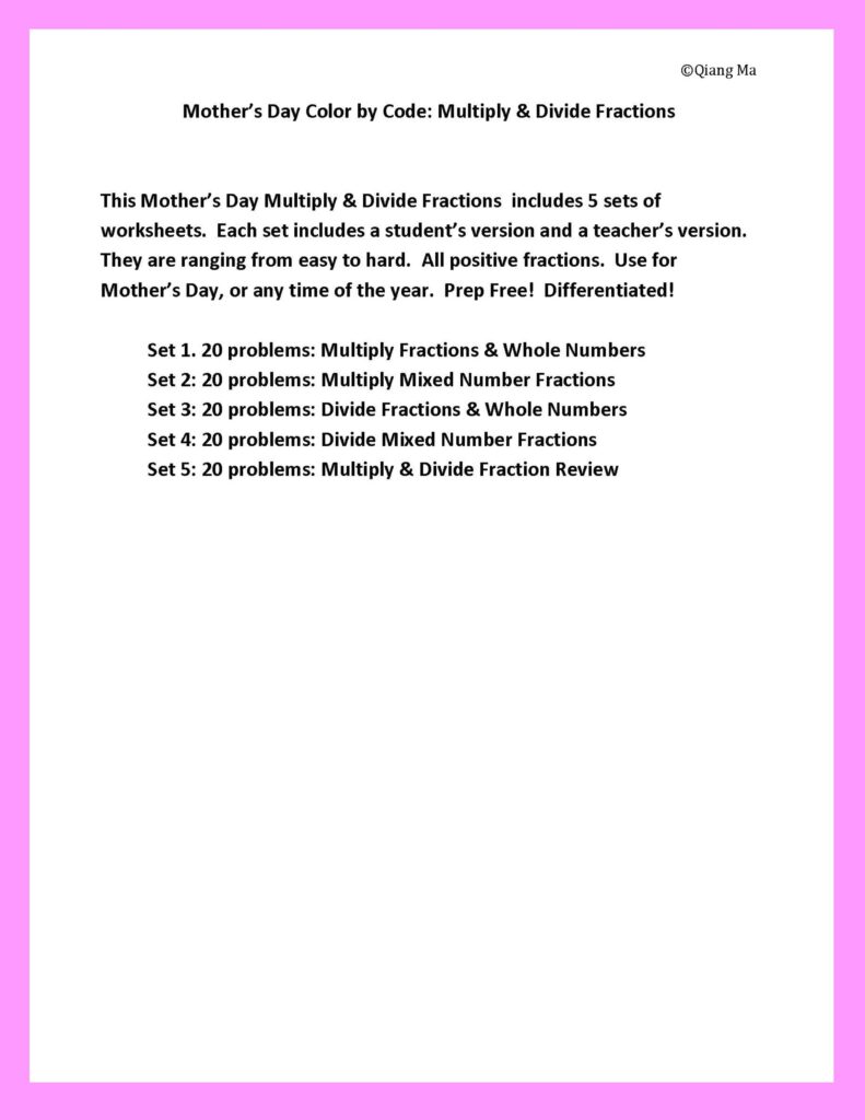 Mother's Day Color by Code: Multiply and Divide Fractions 5 in 1 | Made ...