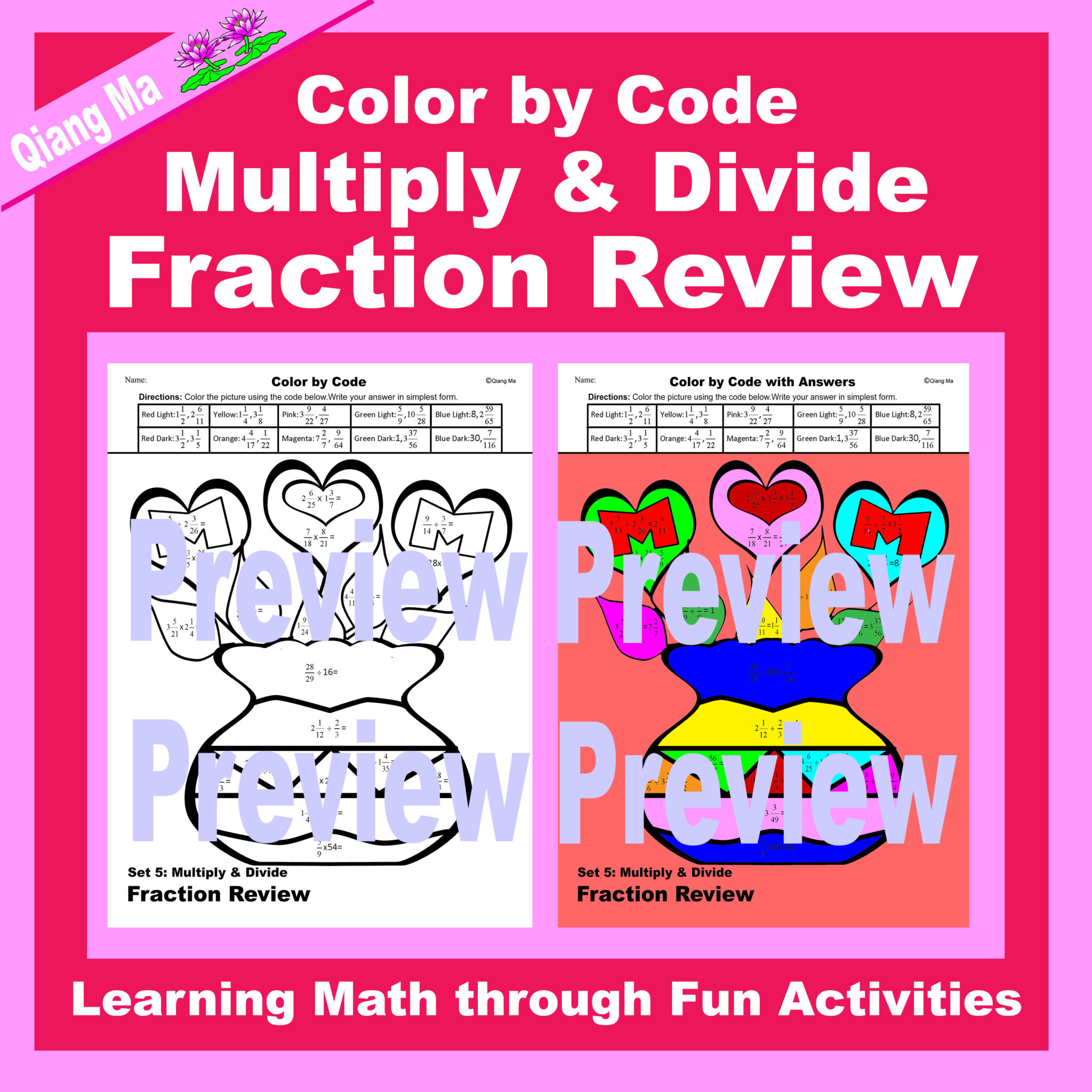 Mother's Day Color by Code: Multiple and Divide Fraction Review | Made ...