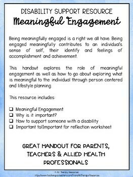Meaningful Engagement Handout - Disability Support - SPED Behavior Plan ...