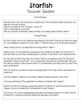 Starfish Book Club or Whole Class Discussion Questions/Guide - Made By ...