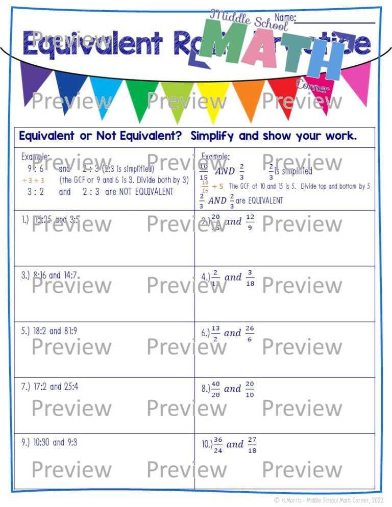Equivalent Ratios Notes, Practice Worksheet, Exit Slip | Made By Teachers