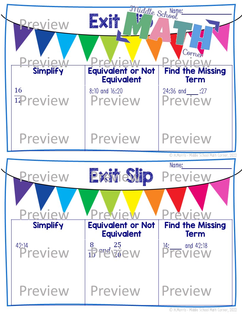 Equivalent Ratios Notes, Practice Worksheet, Exit Slip | Made By Teachers
