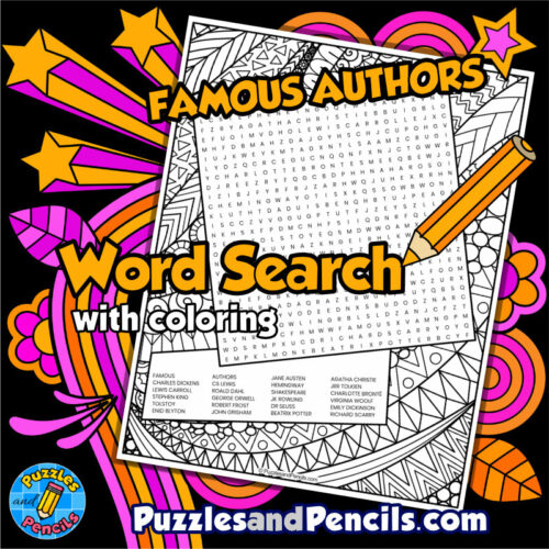 Famous Authors Word Search Puzzle Activity Page with Coloring ...