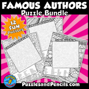 Famous Authors Word Search Puzzle Activity Page BUNDLE | 12 Wordsearch ...
