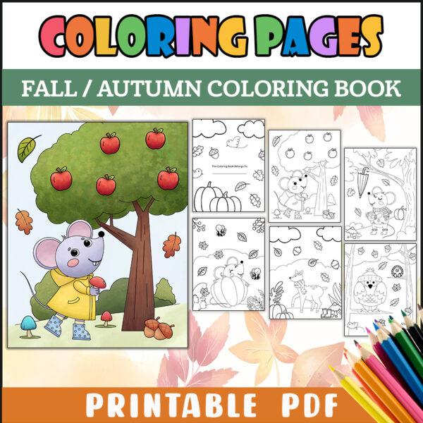 PDF Fall Coloring Pages for Kids, Cute Autumn Coloring Pages | Made By ...