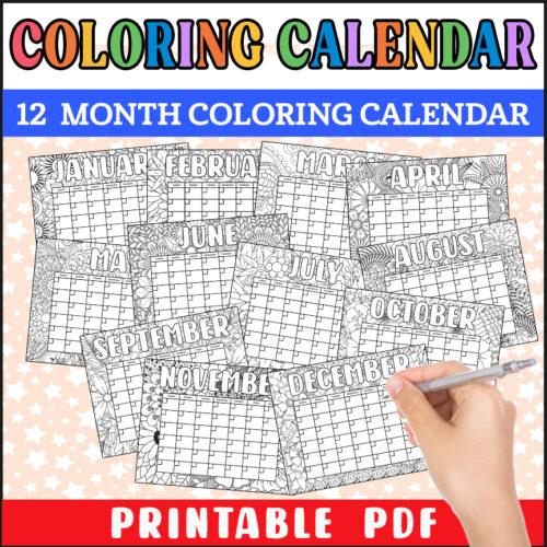 Printable 12 Month Coloring Calendar Floral Pattern , Printable Flower ...