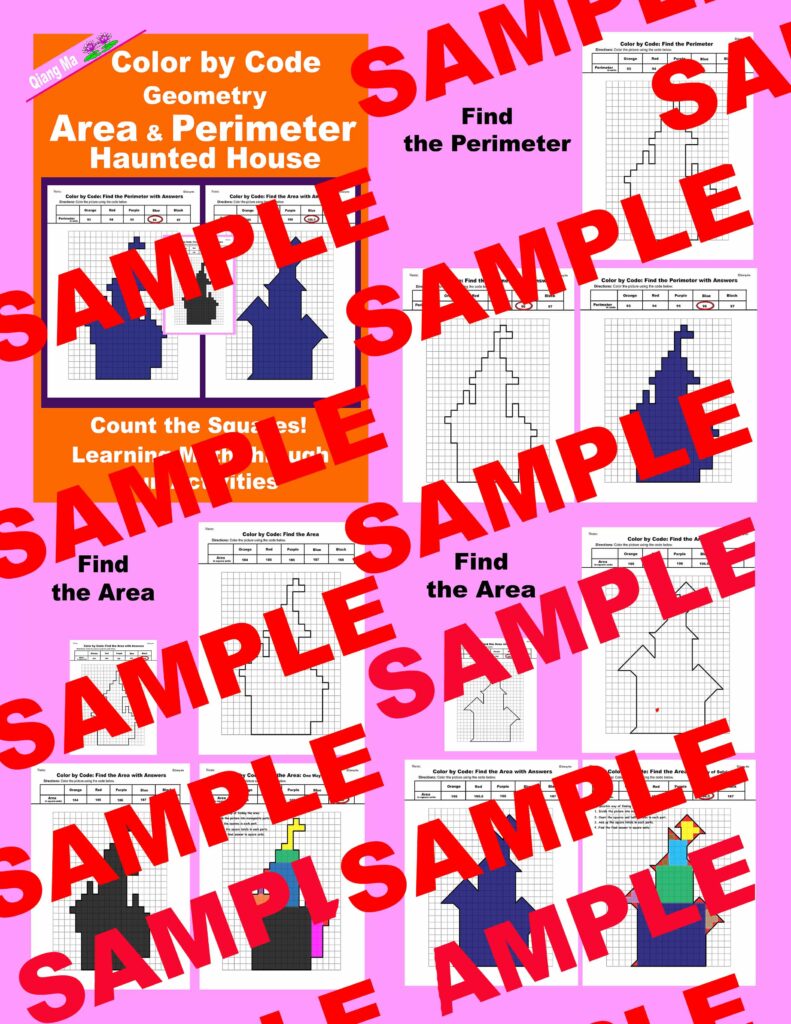 Halloween Color by Code: Area and Perimeter: Count Squares Bundle 3 in ...