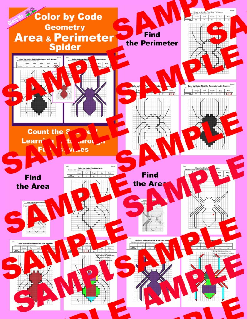 Halloween Color by Code: Area and Perimeter: Count Squares Bundle 3 in ...