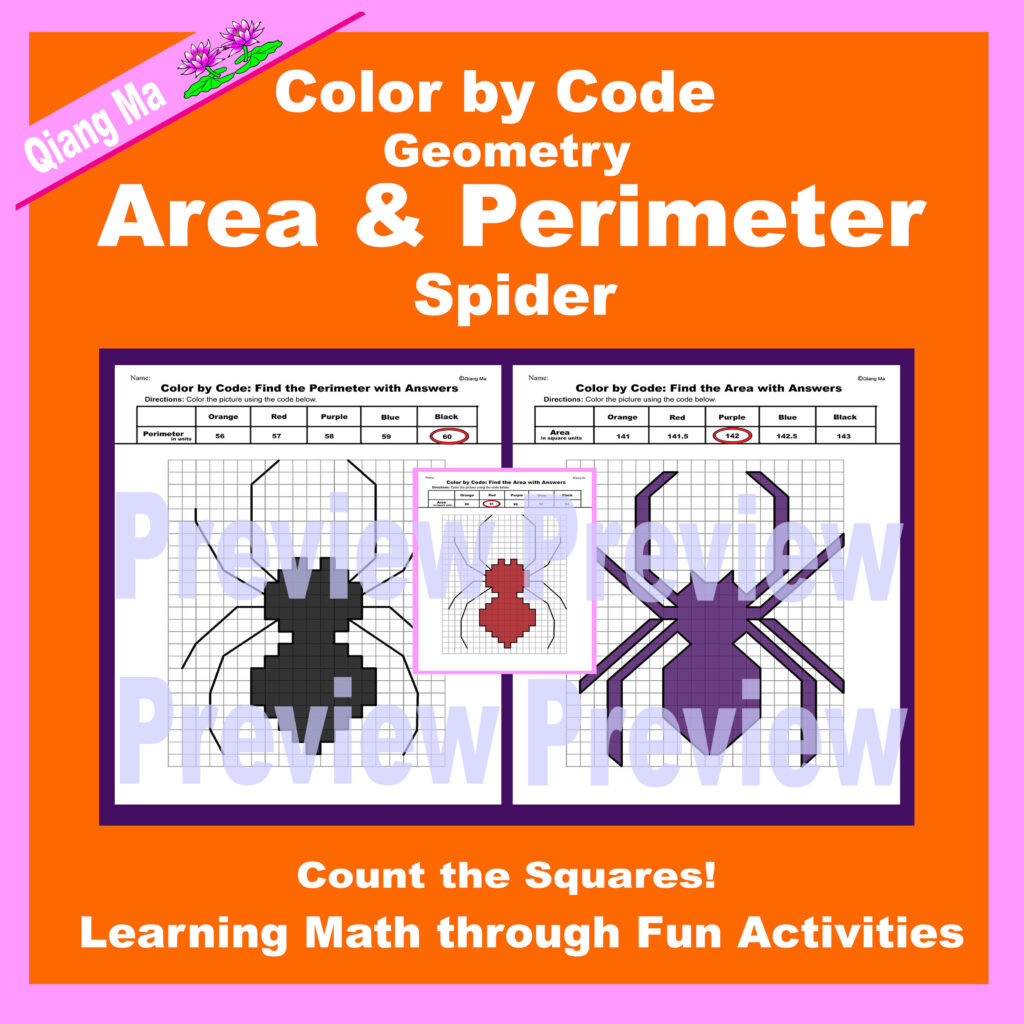 Halloween Color by Code: Area and Perimeter: Count Squares: Spider ...