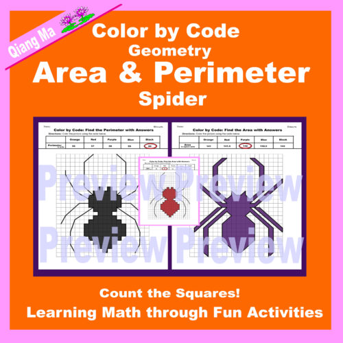 Halloween Color by Code: Area and Perimeter: Count Squares: Spider ...
