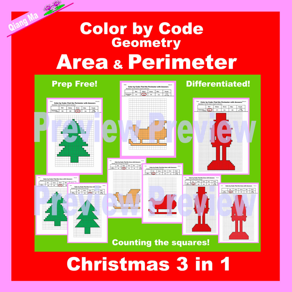 Christmas Color by Code: Area and Perimeter 3 in 1: Count Squares ...