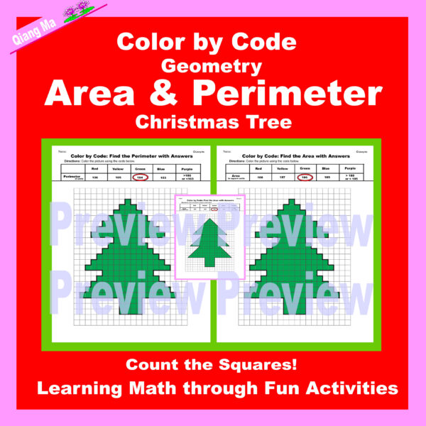 Christmas Color by Code: Area and Perimeter: Count Squares: Christmas ...