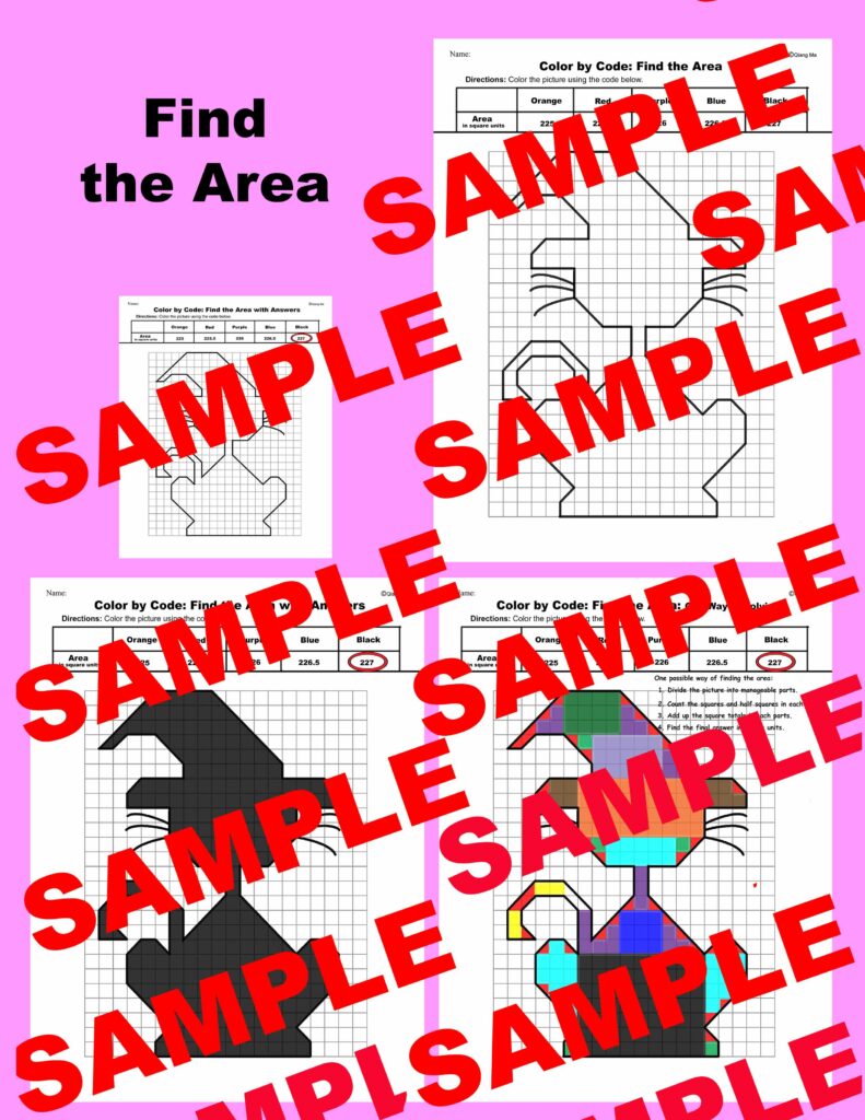 Halloween Color by Code: Area and Perimeter: Count Squares: Cat | Made ...