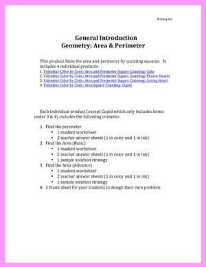 Valentine Color by Code: Area and Perimeter: Count Squares 4 in 1 ...
