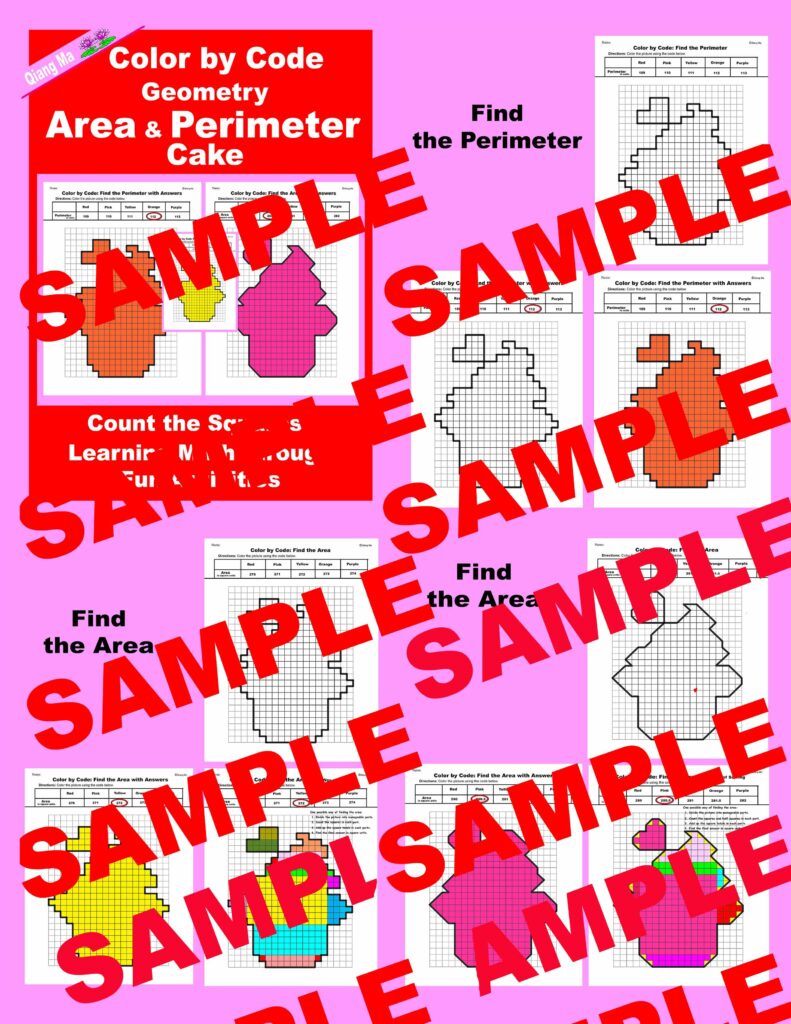 Valentine Color by Code: Area and Perimeter: Count Squares 4 in 1 ...