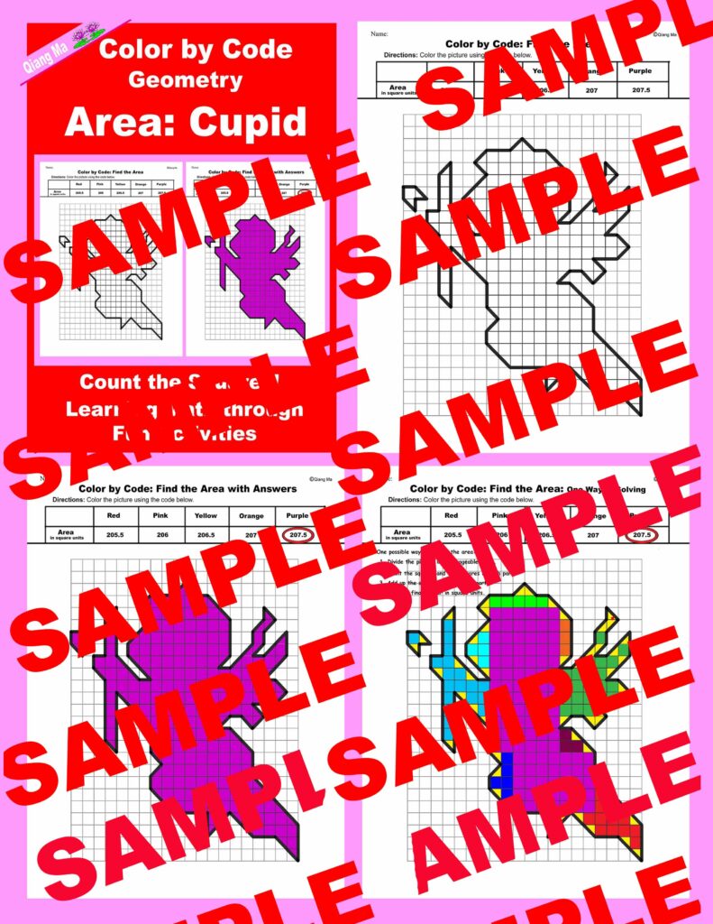 Valentine Color by Code: Area and Perimeter: Count Squares 4 in 1 ...