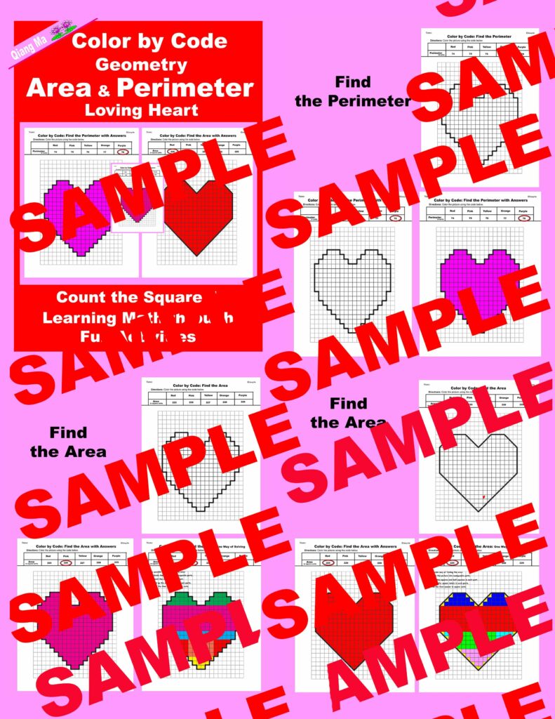 Valentine Color by Code: Area and Perimeter: Count Squares 4 in 1 ...